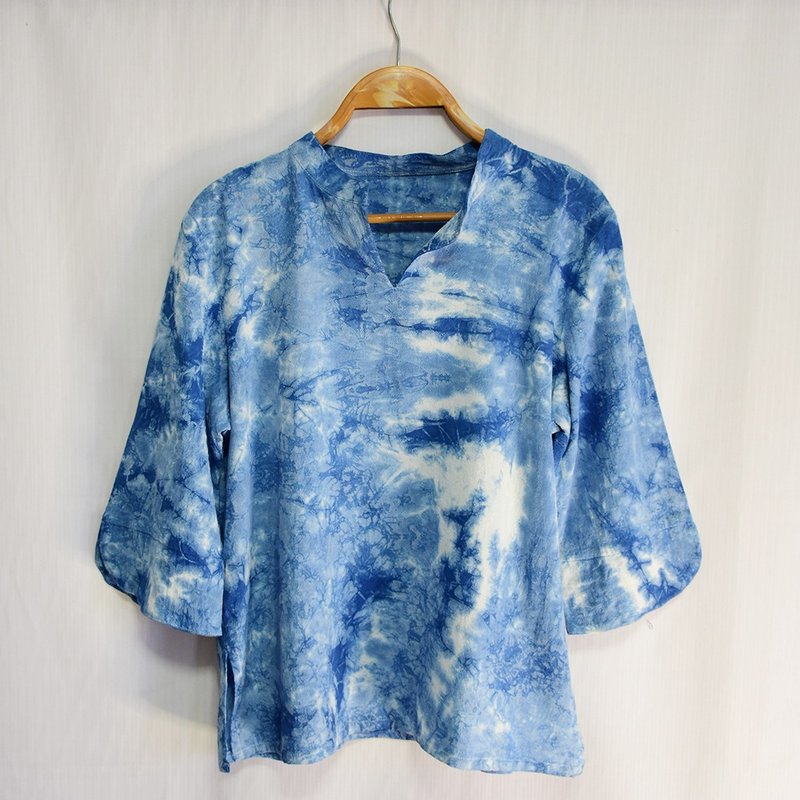 Indigo Tiedye - Mandarin Collar Blouse - HOMRAK - Shop HOMRAK Women's Tops - Pinkoi