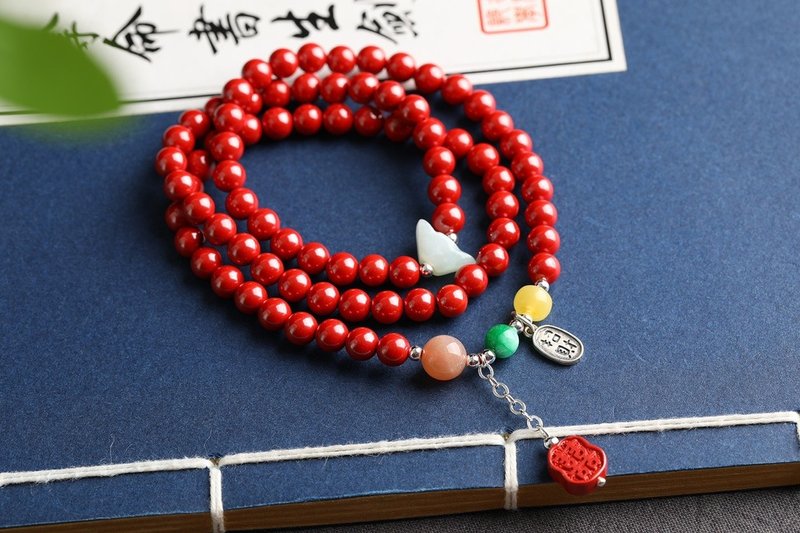 天然原礦硃砂精品帝王砂108顆佛珠手鏈 硃砂含量高達95%以上 水墨｜手鍊/手環人氣榜 - Pinkoi
