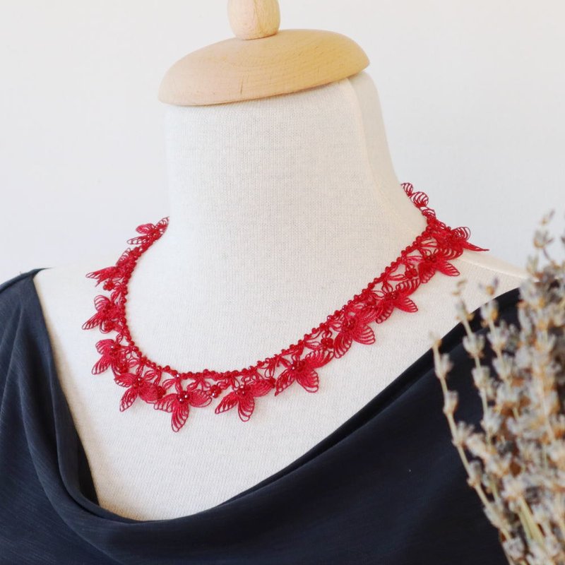 PREMIUM OYA lace Necklace - Stella - Ruby Red - 設計館 AYTURK 項鍊 - Pinkoi