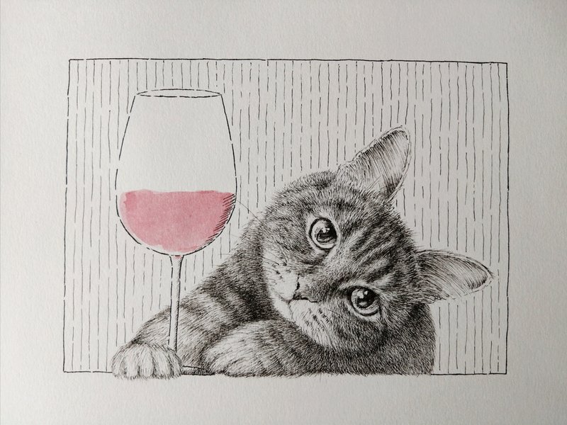 手繪貓咪似顏繪 寵物畫 連框 SOPH｜似顏繪/客製畫人氣榜 - Pinkoi