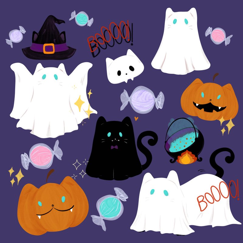 【數位】Trick or treat Halloween Ghost cat moon-n-me｜其他數位設計人氣榜 - Pinkoi