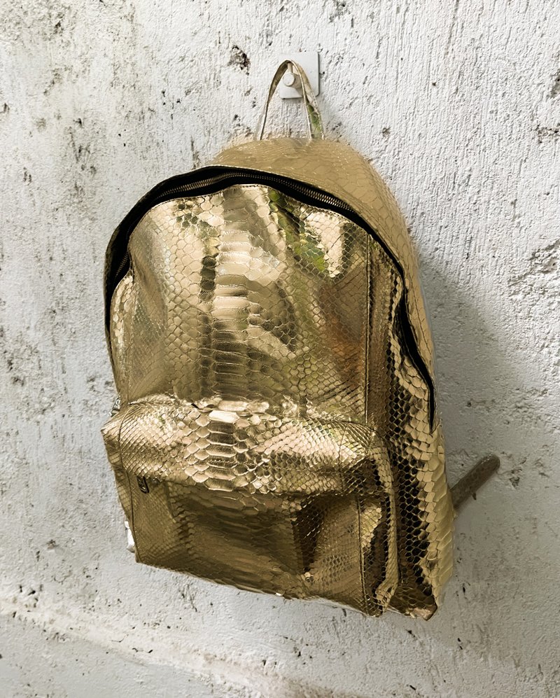 Blue Metallic Python Leather Backpack Snakeskin Rucksack Laptop Bag ...