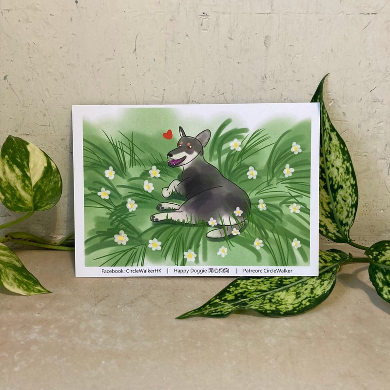 相片圖畫 雙面明信片 複製原畫 裱畫 電繪 香港 唐狗 犬 開心 - 設計館 Circle Walker 周圍行 卡片/明信片 - Pinkoi