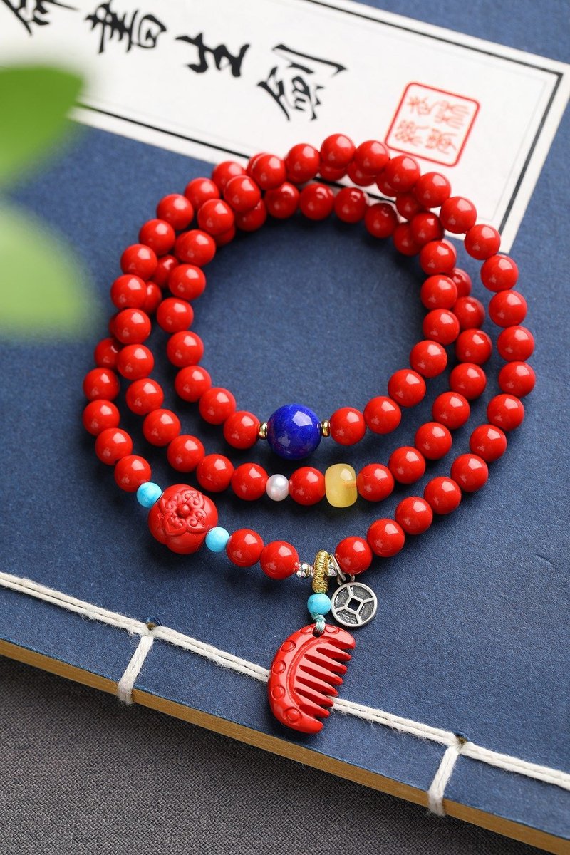 天然原礦硃砂精品紅砂柿柿如意三圈手鏈含量95%以上6mm 水墨｜手鍊/手環人氣榜 - Pinkoi