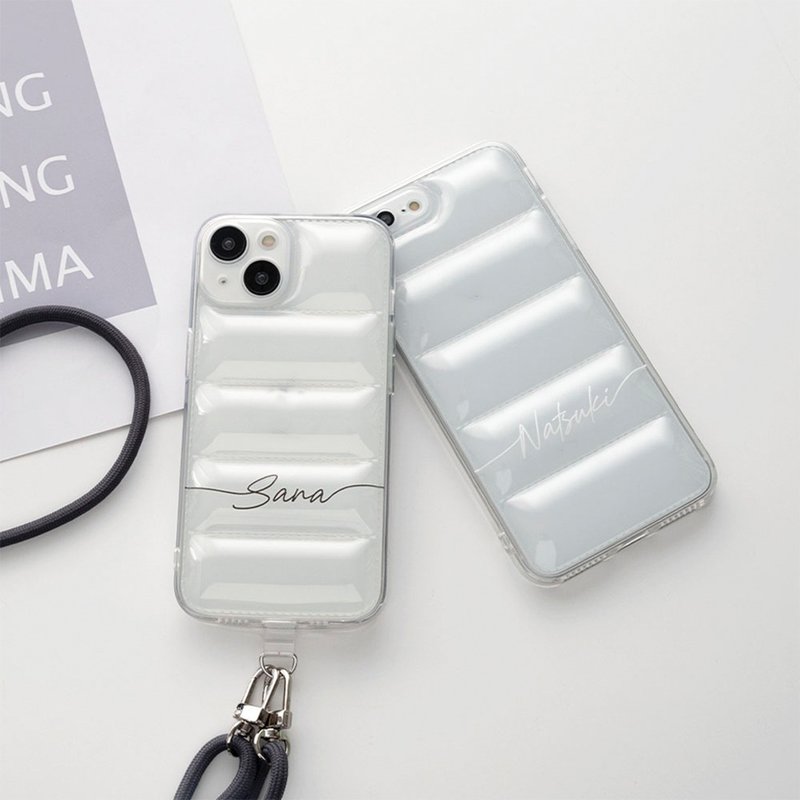 [Clear down jacket style smartphone case with name] Smartphone shoulder ...