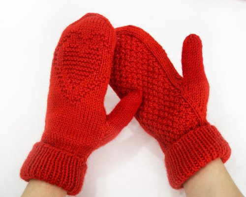 Knitted wool red Mittens with Heart - Shop AF brand Gloves & Mittens ...
