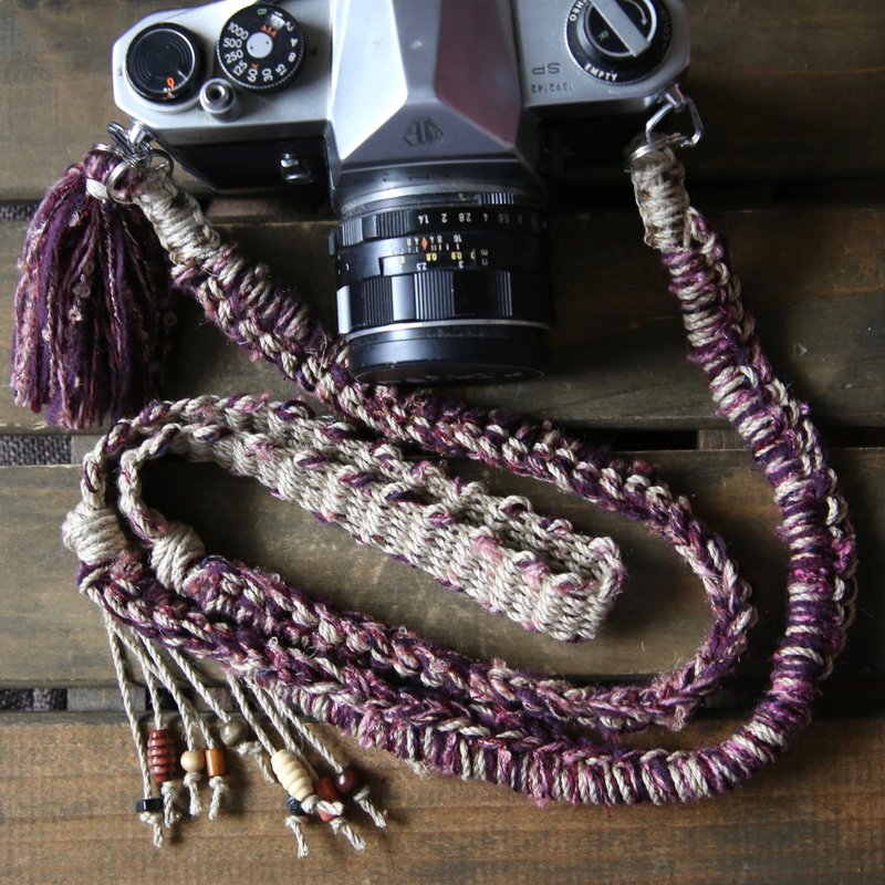 Hand-spun knitted hemp string camera strap - purple (belt) - 設計館 *nio ...