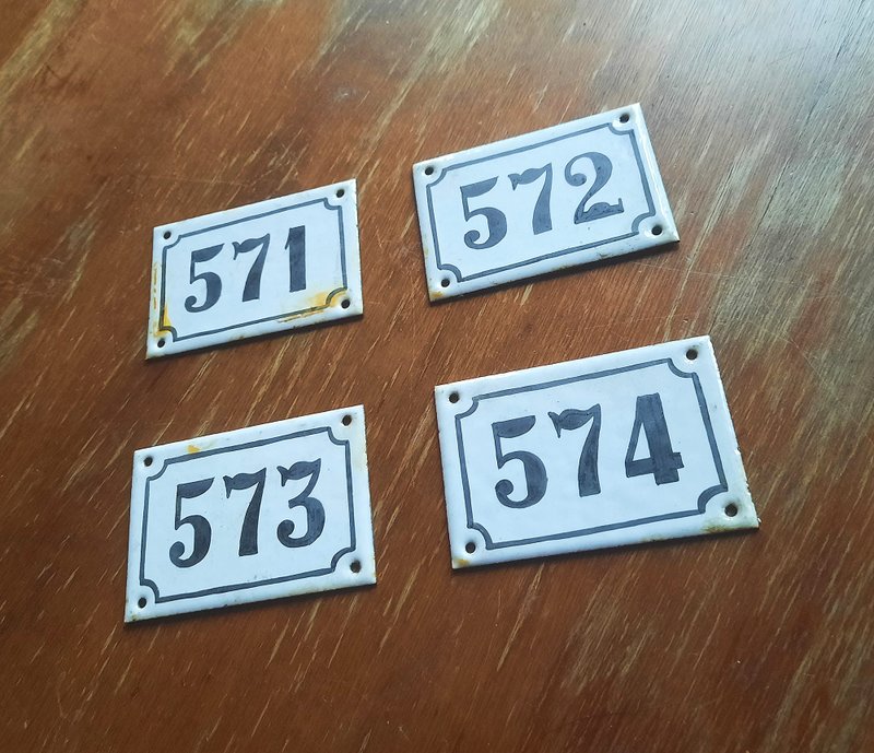 Vintage door number plaque 571 572 573 574 – old enamel metal address ...