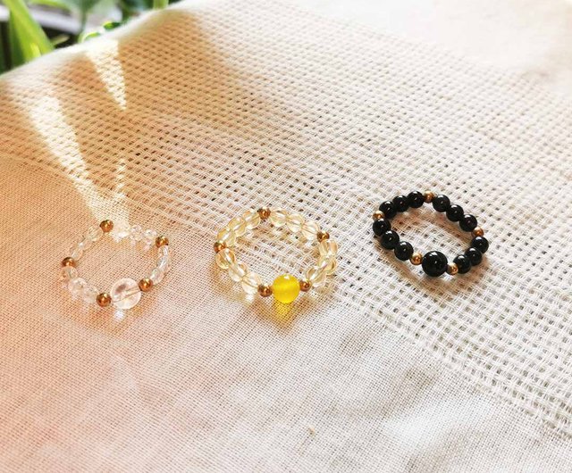 Petite Crystal Beaded Ring Stretch Ring Rock Crystal Citrine Obsidian Options Shop 33 Mino x JOYSTONE General Rings Pinkoi