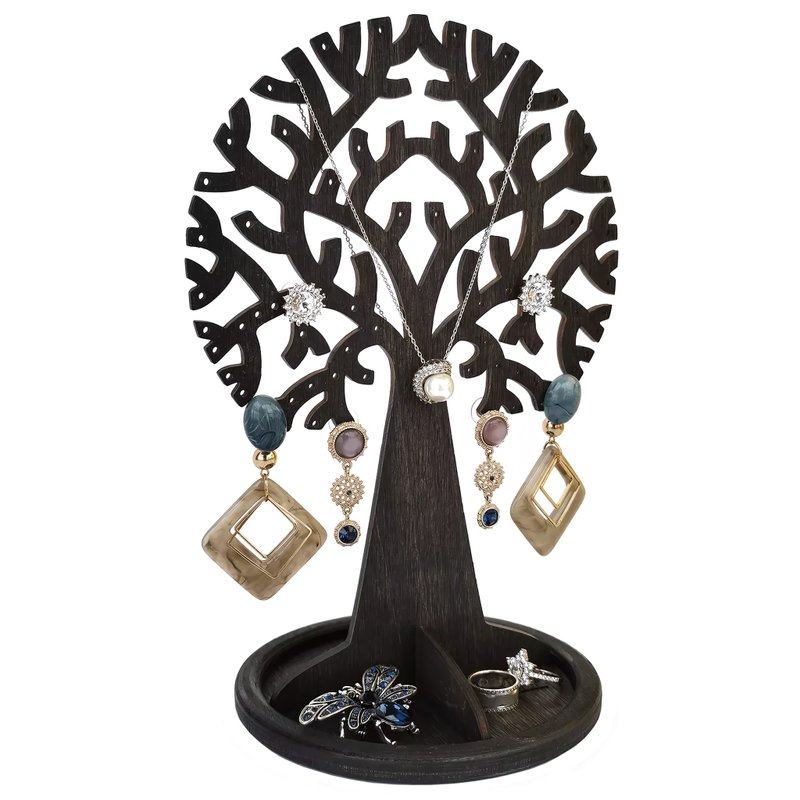 Wood Tree Jewelry Display Stand Holder Organizer for Earrings, Rings, Necklaces - 設計館 ...