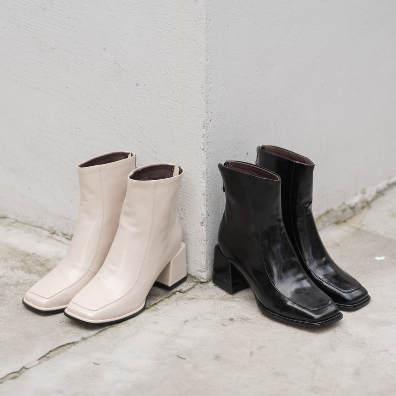 方鞋頭-方粗跟短靴-白色 NO216｜女短靴/中筒靴人氣榜 - Pinkoi