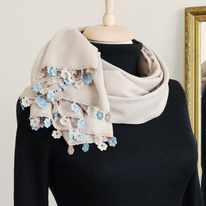 Made to order / OYA crochet Pashmina shawl - MARY - Sand Beige - Shop AYTURK Scarves - Pinkoi