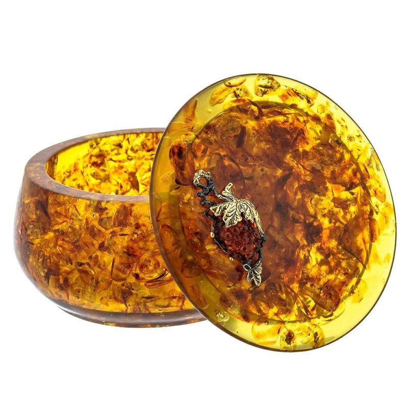 Amber Jewelry box with Grapes| Handmade Round Amber Box| Unick Gift for ...