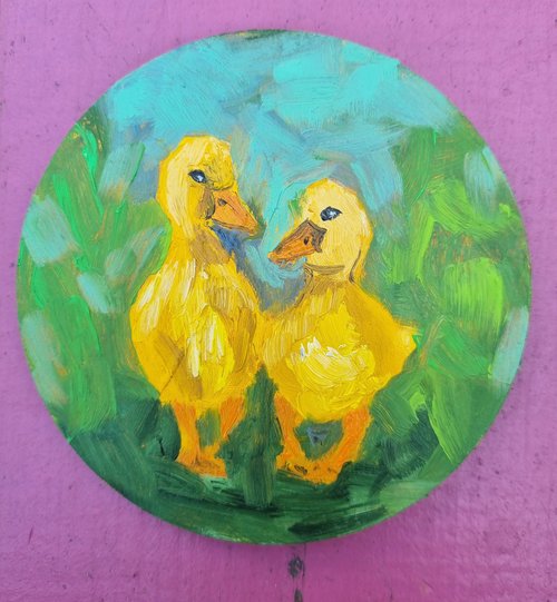 Chicks Oil Painting Two Baby Chickens Original Artwork Small Decor for Nursery Julia Velyka Art ...