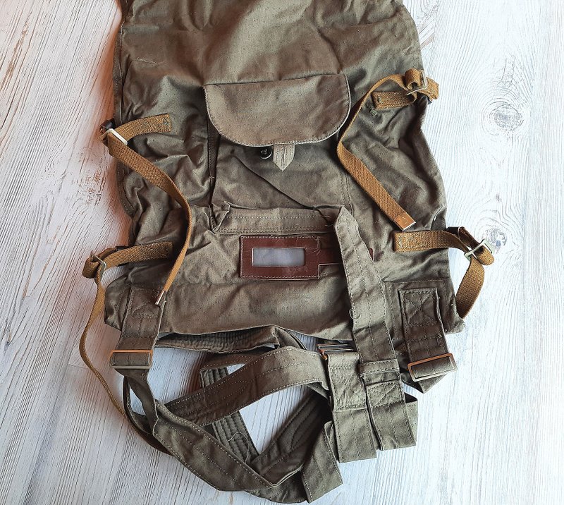 Soviet army khaki military bag - vintage Russian soldier backpack ...