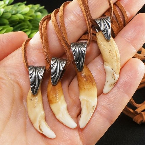 Real Wolf Tooth Necklace Brown Wolf Teeth Fang Tusk Pendant Necklace ...
