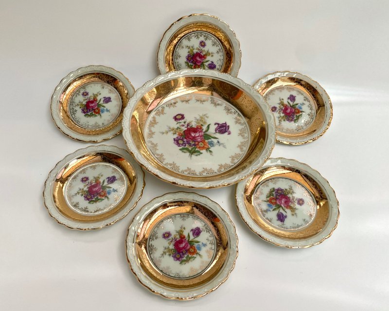 Plates Antique in Porcelain Set 6 Small Dessert Plates 24 Karat Gold ...