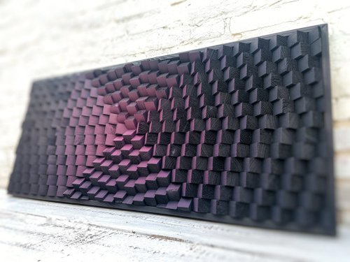 Wood Wall Decor - Geometric Black Purple Modern Art - 3D Acoustic Sound ...