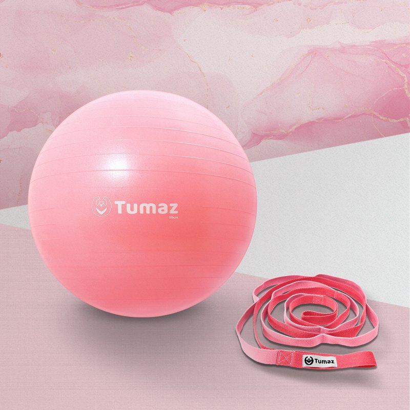 【Tumaz Moon Bear】Explosion-proof Yoga Ball & Stretch Strap Combination Peach Color - Shop Tumaz ...
