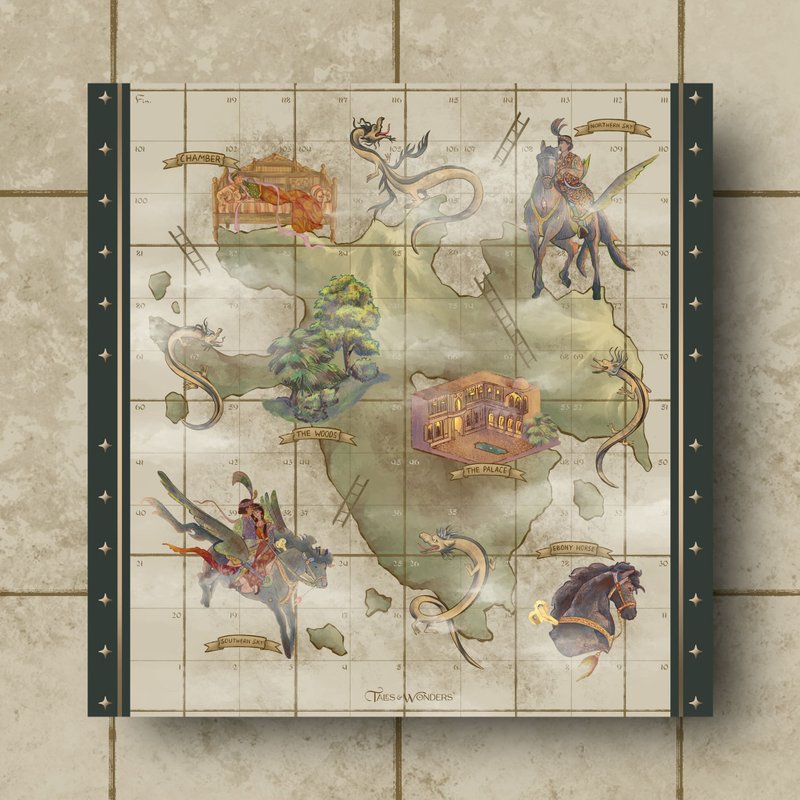 Ebony Horse Board Game Outer Scarf (ft. Diraamel) Tales and Wonders｜絲巾人氣榜 - Pinkoi