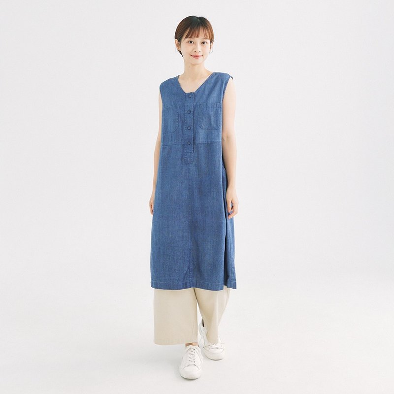 【Simply Yours】棉麻背心洋裝 藍F Simply Yours｜洋裝/連身裙人氣榜 - Pinkoi