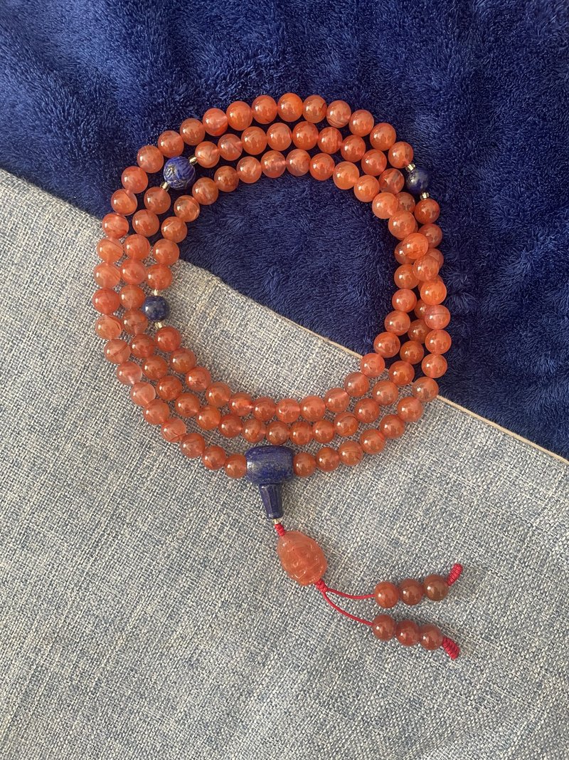 8mm 冰飄南紅瑪瑙佛珠108 青金石配珠 黃龍玉配珠 大自在香寶館｜項鍊人氣榜 - Pinkoi