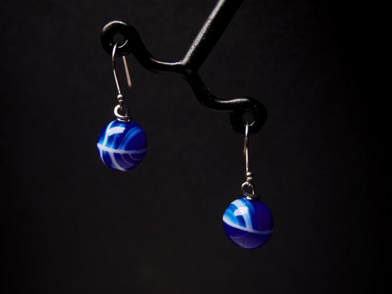 威尼斯穆拉諾琉璃珠耳環#GE0291 藍底白條紋 - 設計館 蘇咪珠兒 Sumi Jewel 耳環/耳夾 - Pinkoi