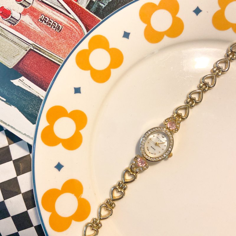 Explraess 粉色鑲鑽心型錶帶石英金錶 Retro Hub 20｜對錶/情侶錶人氣榜 - Pinkoi