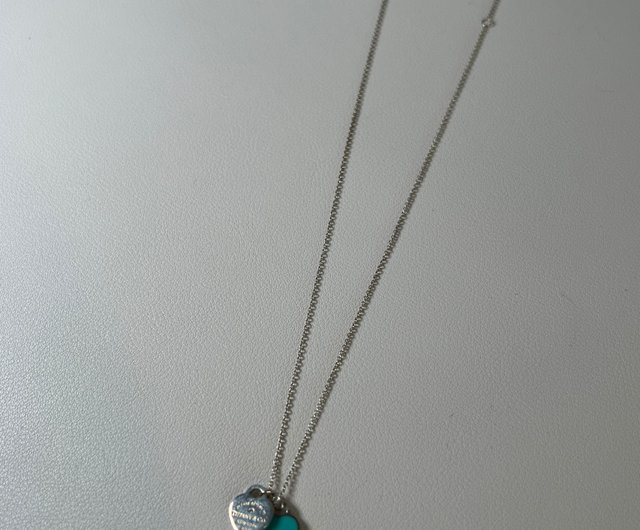 Tiffany co. Lake green 2 heart shaped 925 sterling silver necklace original dust bag Japanese second hand second hand Shop RARE TO GO VINTAGE Select Shop Necklaces Pinkoi