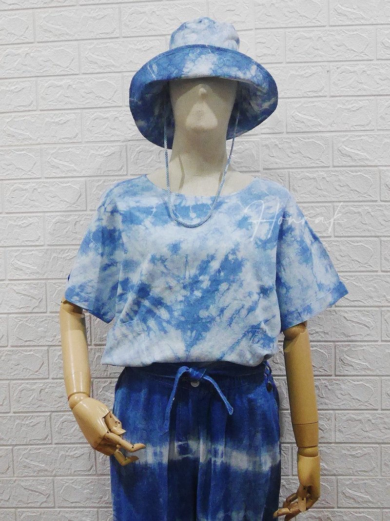 Wide Neck Indigo Blouse for Women - HOMRAK - 設計館 HOMRAK 女裝上衣 - Pinkoi