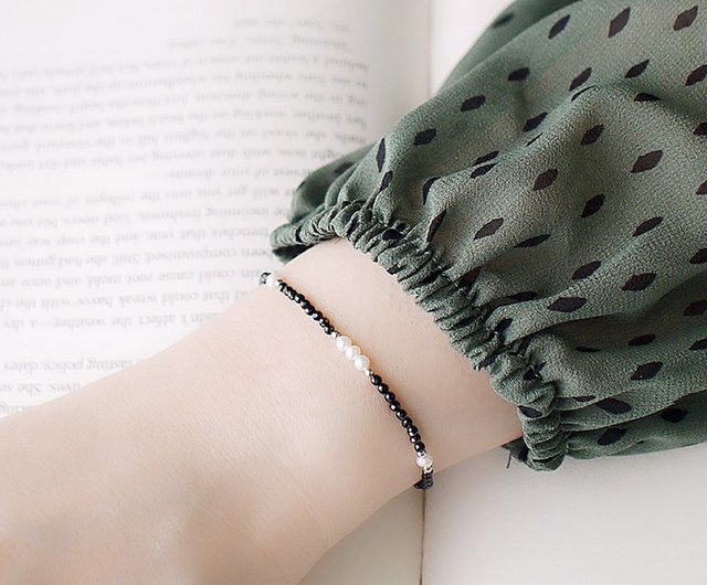 Black Stone Waltz Sterling Silver Bracelet Crystal Pearl Girls Bracelet Valentine s Day Gift Protective Stone Shop BLUMA SILVER JEWELRY Bracelets Pinkoi
