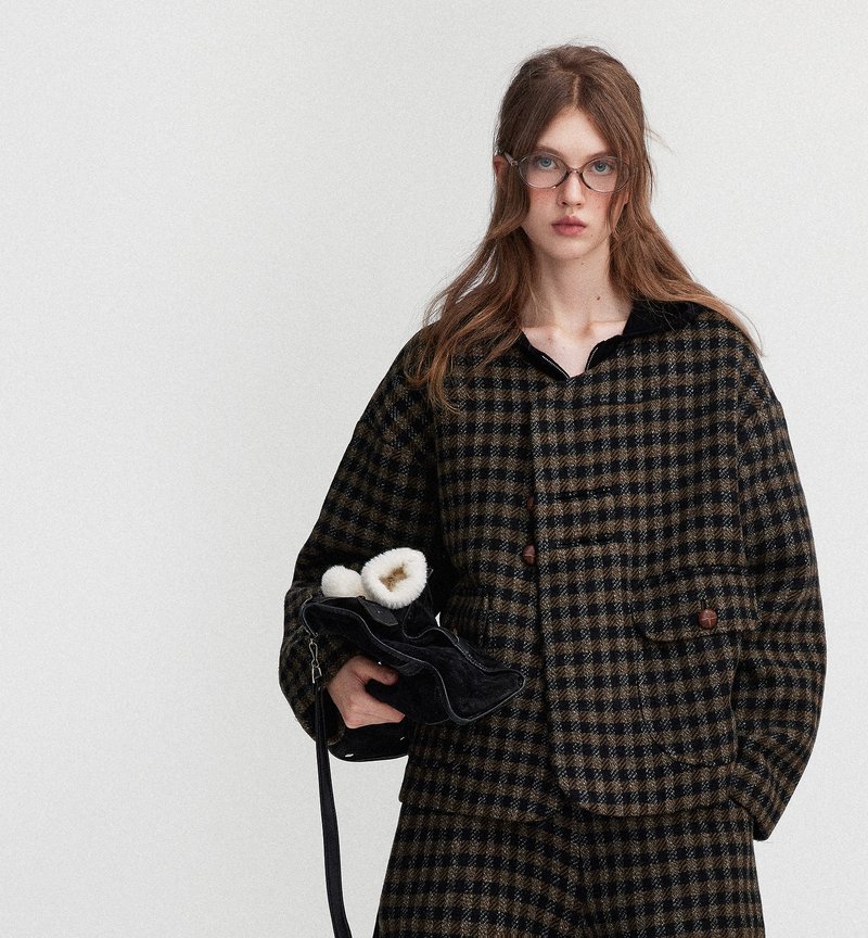 レトロゴスガール / チェック柄ショートコート / ウール - ショップ letm ジャケット - Pinkoi