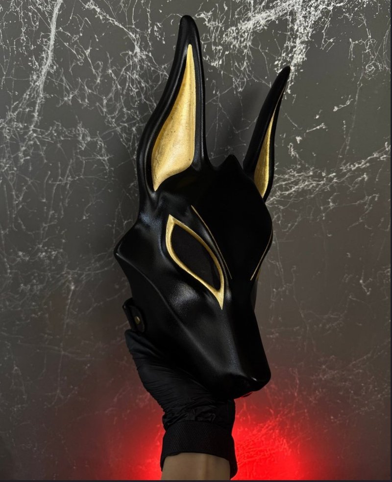 Black Anubis mask with Gold leaf wearable, Jackal mask Egyptian Anubis ...