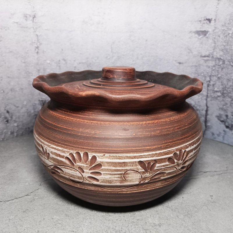 Cooking pot with lid 4000ml Handmade red clay casserole Kitchen pot ...