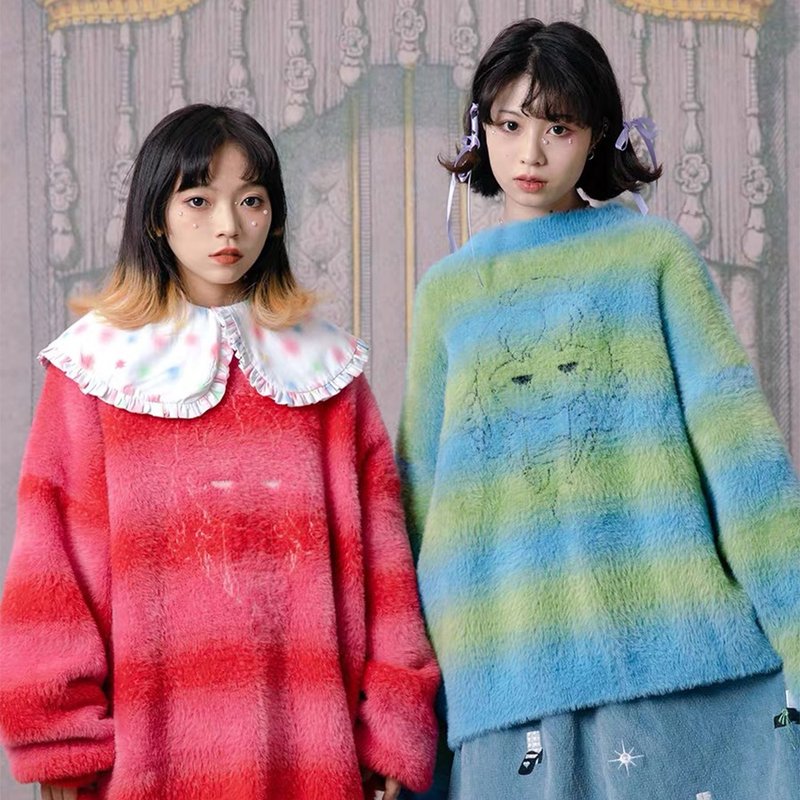 Meugler牛稠島至愛羅蘭 水貂絨糖果色條紋漸變毛衣 超軟 Meugler牛稠岛｜女毛衣/針織衫人氣榜 - Pinkoi