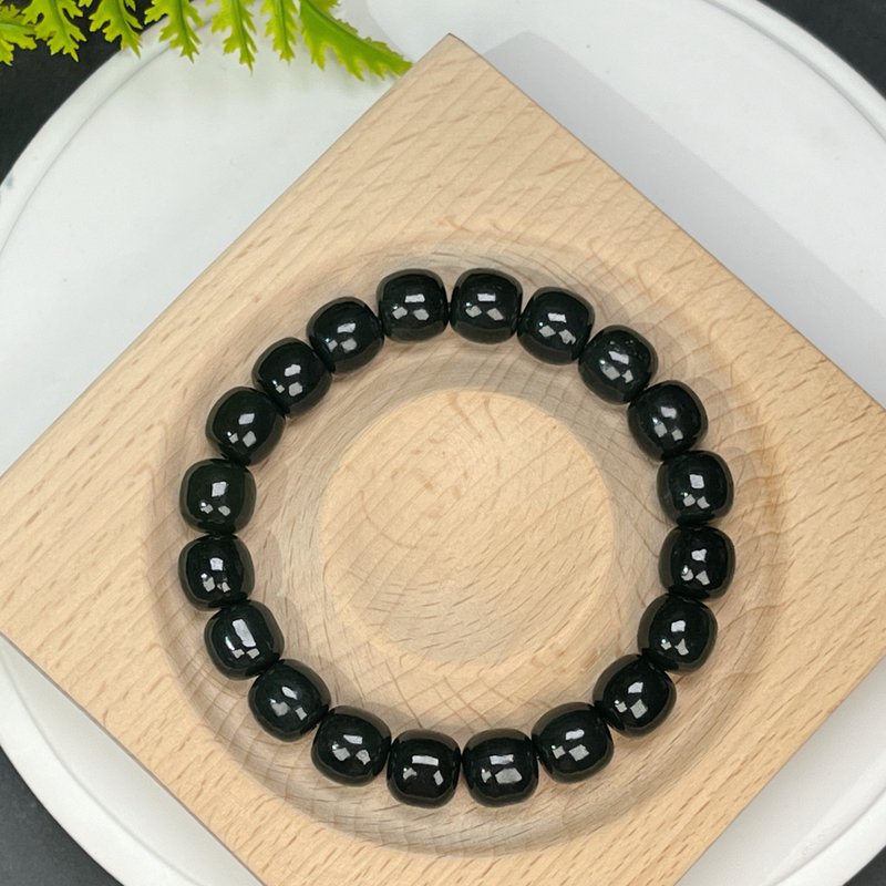 和田玉塔青老型珠手串 9.8mm 溫潤老料 墨綠天然玉石手環 附證書 - 設計館 WANZAMGOK 手鍊/手環 - Pinkoi