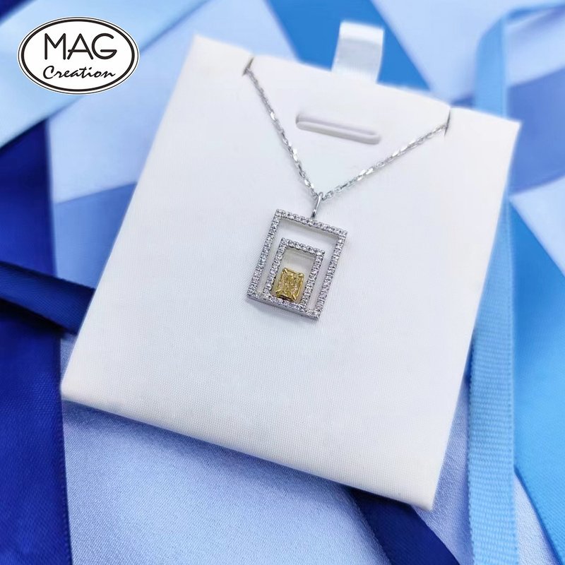 黃鑽系列 | 18K白金鑽石長方吊墜頸鏈 MAG Creation｜項鍊人氣榜 - Pinkoi