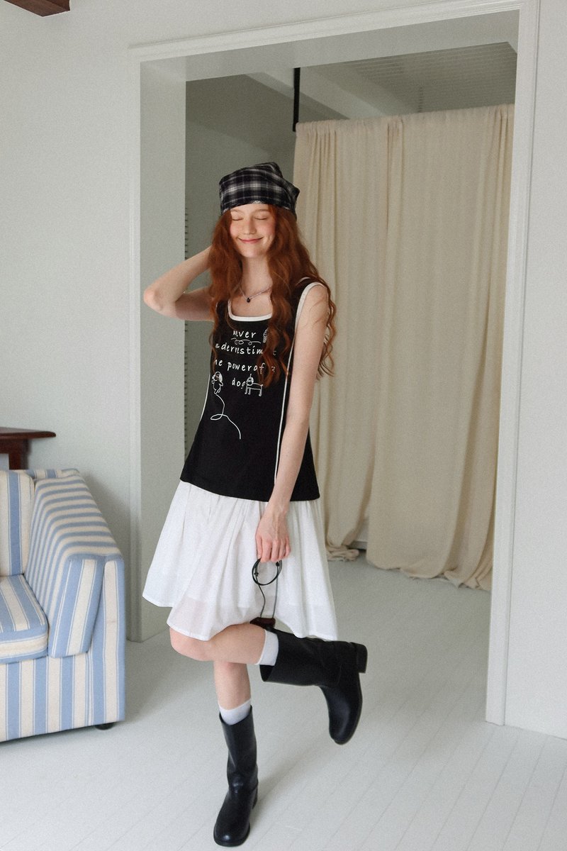 Puppy Notepad Retro Contrast Print Faux Two Piece Dress - Shop letm One Piece Dresses - Pinkoi