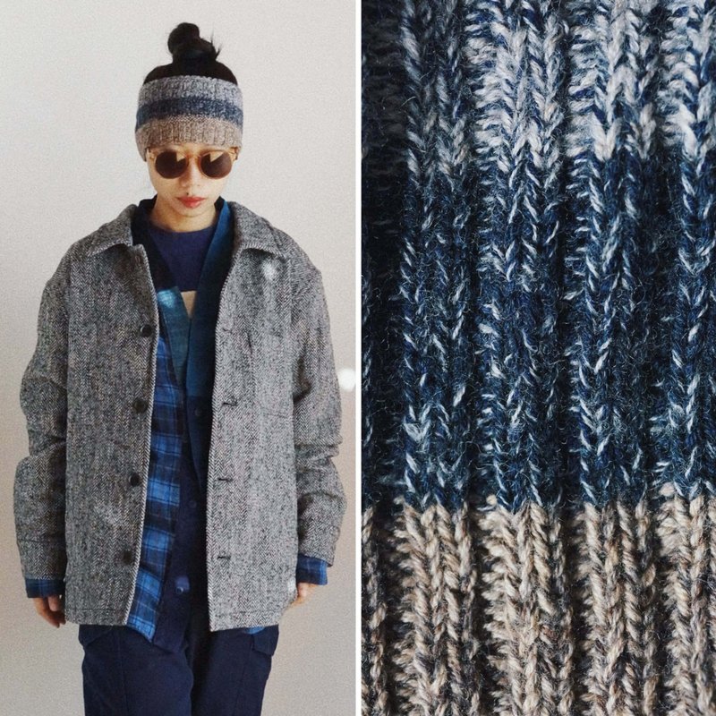 羊毛和柞蠶絲混線手工織 保暖脖套卷邊發帶 中性拼色款 時舟 Indigo - Pinkoi 限時優惠活動