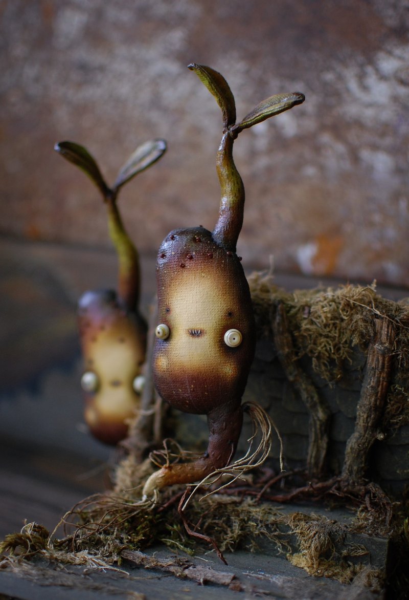 Little bean doll, germinated seed, creature doll, textile handmade doll ...