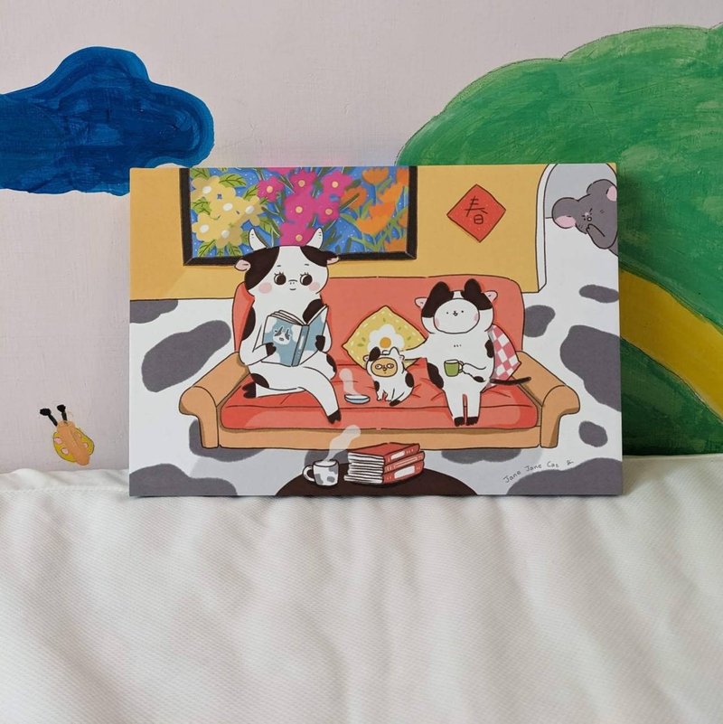 無框畫-拜訪牛小姐 居家佈置 掛畫 涓涓貓 Jane Jane Cat Jane Jane Cat 涓涓貓｜海報/掛畫/掛布人氣榜 - Pinkoi