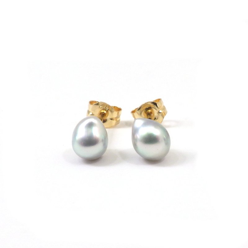 18K Yellow Gold Akoya Baby Baroque Pearl Stud Earrings Natural Blue Grey 4.5 mm - Shop KAWABE ...