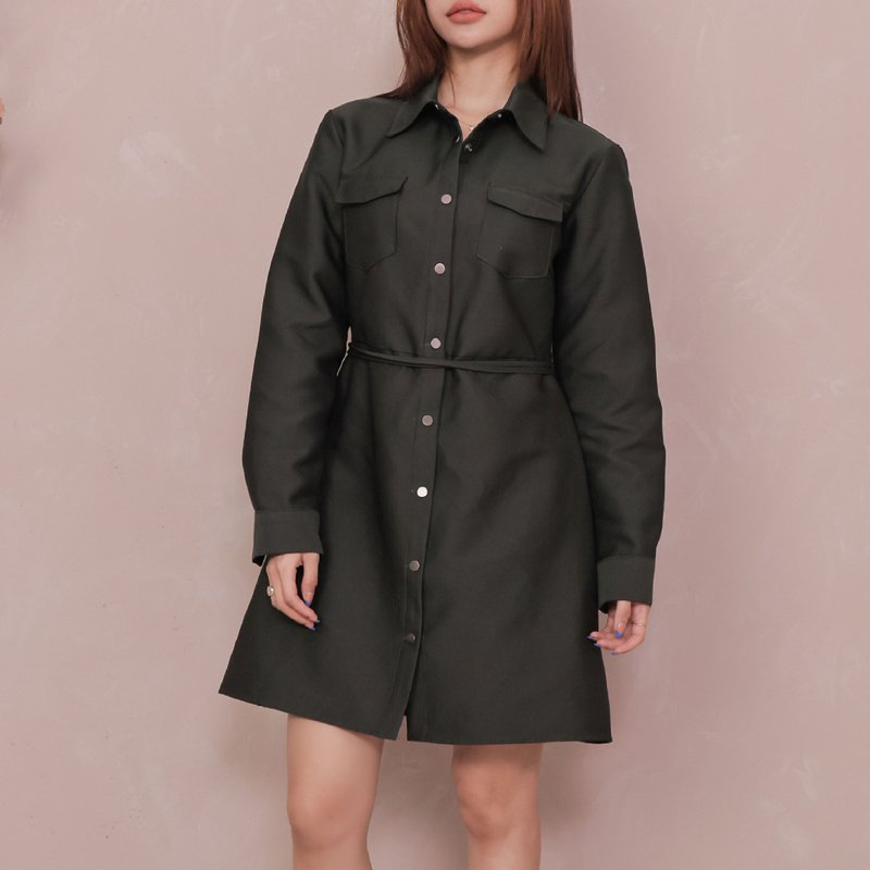 軍裝風-立體剪裁綁帶洋裝-綠色 NO216｜洋裝/連身裙人氣榜 - Pinkoi