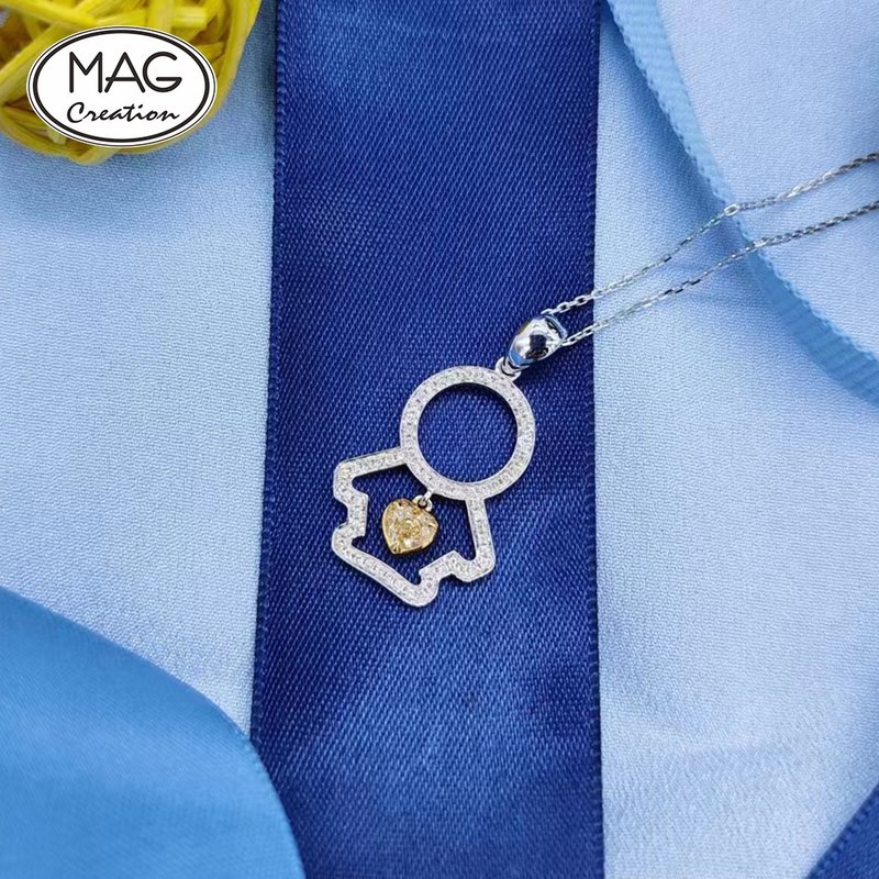 黃鑽系列 | 18K白金鑽石小孩吊墜頸鏈 MAG Creation｜項鍊人氣榜 - Pinkoi