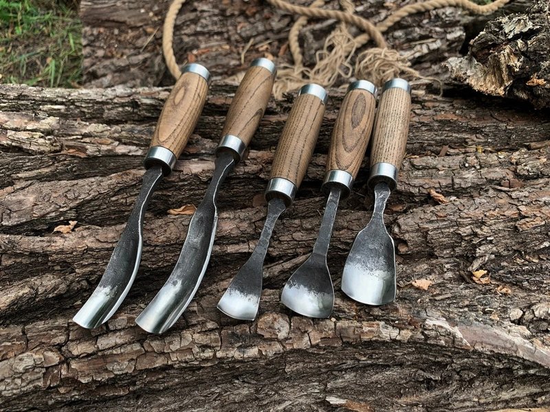 Forged Bent Gouge Set 5pcs. Spoon carving tools.Wood carving gouge ...