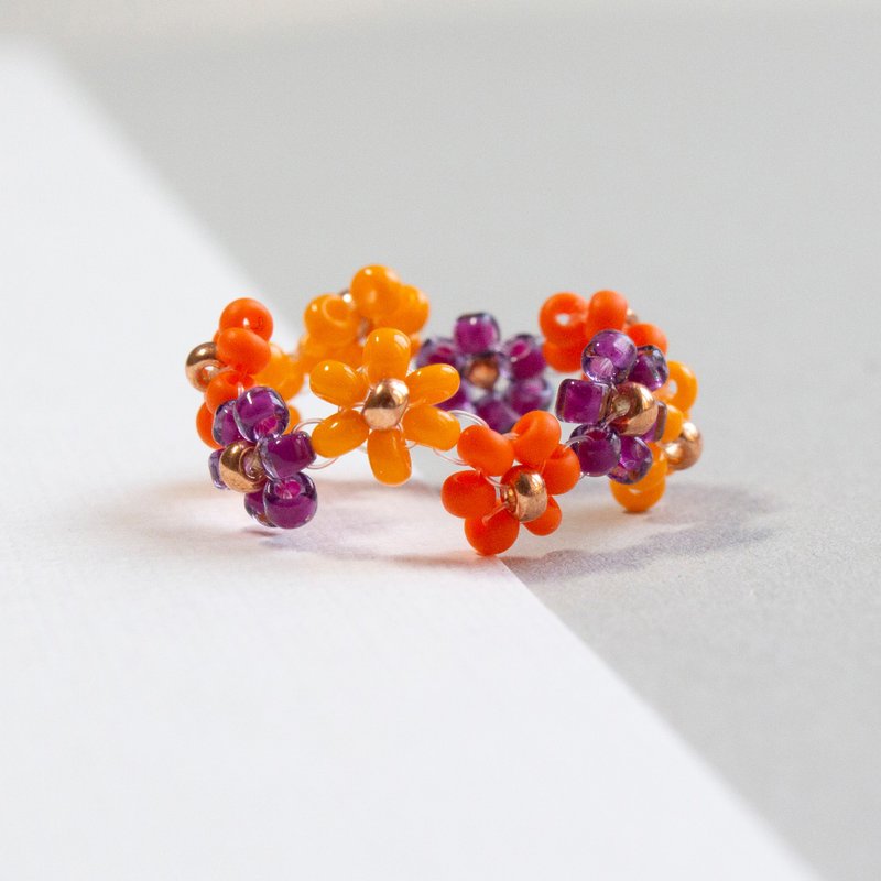 Orange flower ring beaded ring Zig zag Autumn IAmOdetteArtisan｜戒指人氣榜 - Pinkoi