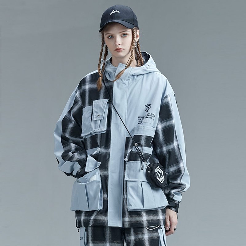 秋裝格子風衣 撞色多口袋工裝外套 MUYU｜男夾克/外套人氣榜 - Pinkoi