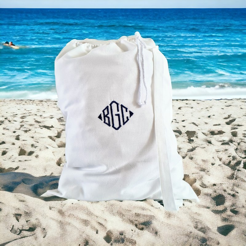 Backpack laundry bag linen custom monogram embroidered, Travel gift ...