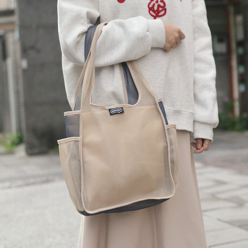 murmur環保網狀A4購物袋 | 米灰藍 | 雙側快取口袋 murmur｜手提包/手提袋人氣榜 - Pinkoi