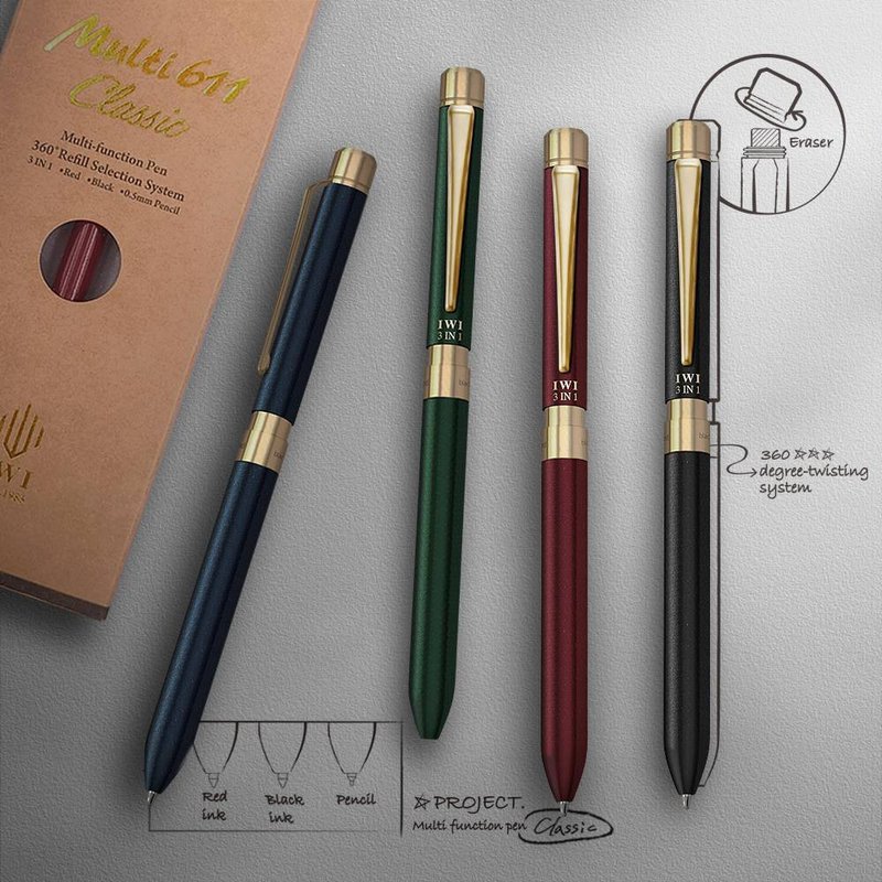 [Customized gift] IWI Classic Series Multi611 3in1 multi-function pen # Engraving can be ...